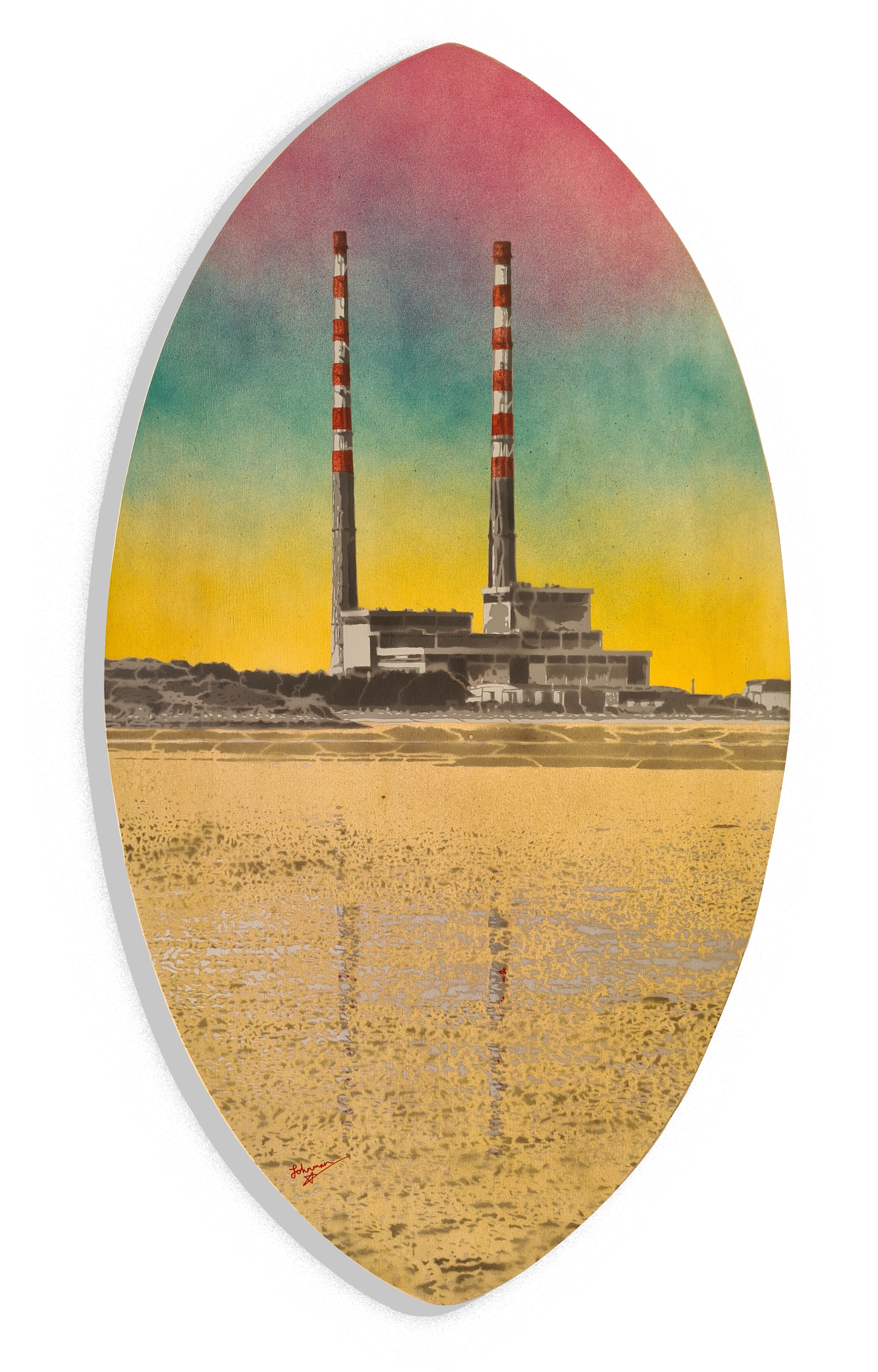 Poolbeg (Spray paint on wooden skimboard) – Johnman